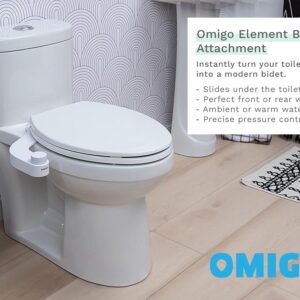 Omigo Element Bidet Attachment Non-Electric Thin Modern Design, Dedicated Rear and Front Self-Cleaning Nozzles with Pressure Control Dial (Dual Temp, White)