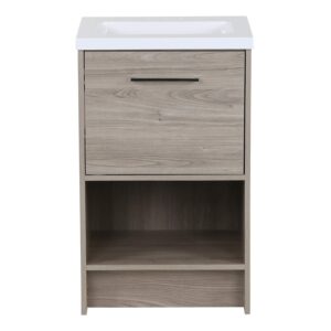 spring mill cabinets adrian bathroom vanity with 1-door cabinet, open shelf, and white sink top, 20.5" w x 16.75" d x 33.5" h, forest elm