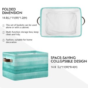 susiyo Large Foldable Storage Bin Turquoise Green Wooden Fabric Storage Baskets Collapsible Decorative Baskets Organizing Basket Bin with PU Handles for Shelves Home Closet Bedroom Living Room-2Pack