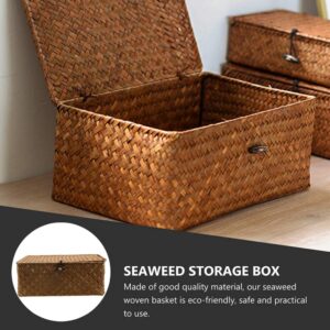 Cabilock 1pc Straw Storage Box Wicker Storage Basket Stacking organizing Basket Seagrass Storage Basket Woven Storage Bins Basket Organizer Cutlery Basket Desktop Natural Seagrass