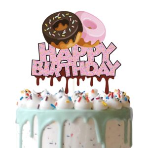 donuts happy birthday cake topper, candy doughnut cake decor, dessert donut theme birthday party supplies, donut grow up party decoration