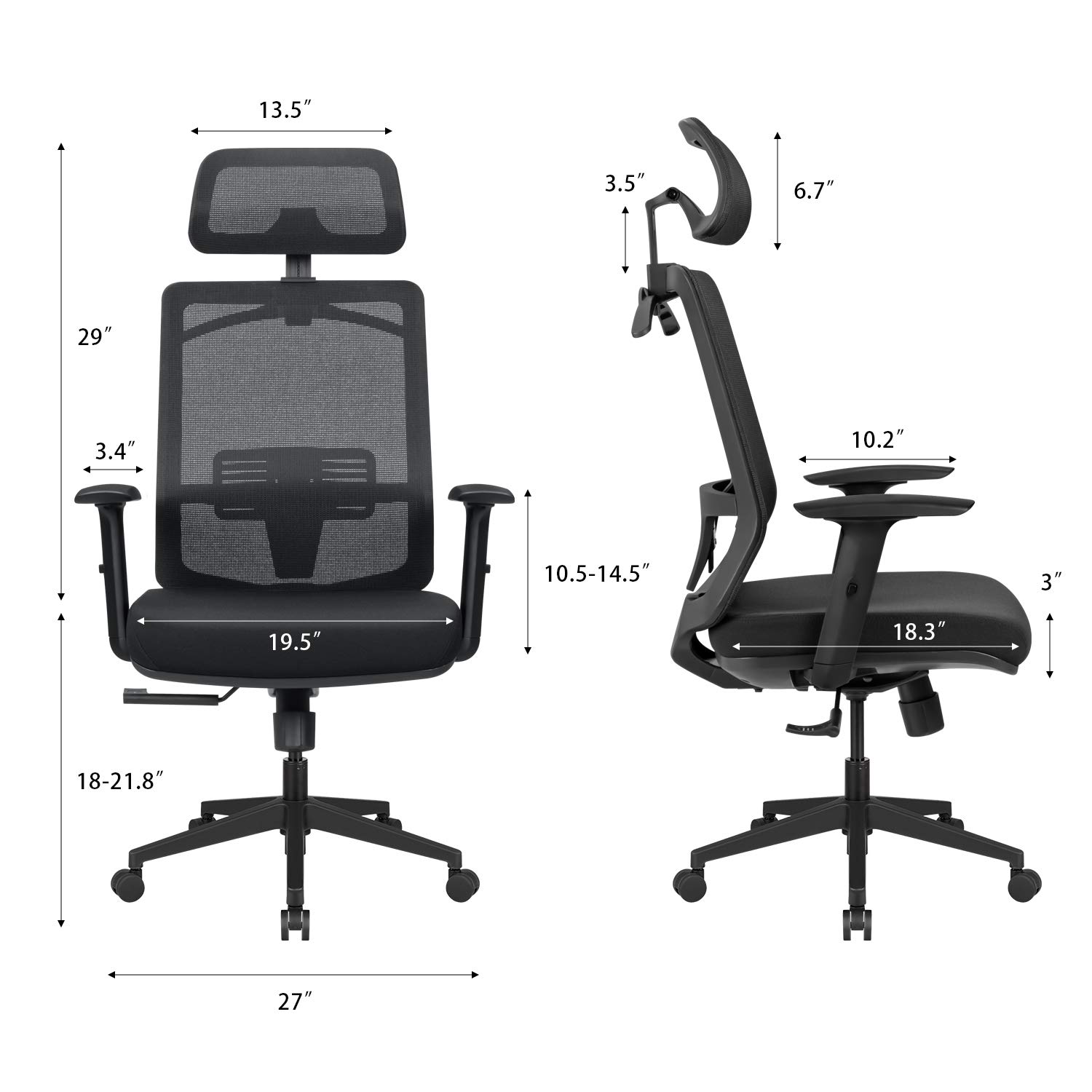 Furmax Ergonomic Office Chair, High Back Desk Chair with Adjustable Headrest, Lumbar Support and Armrests, Mesh Computer Chair with Clothes Hanger (Black)