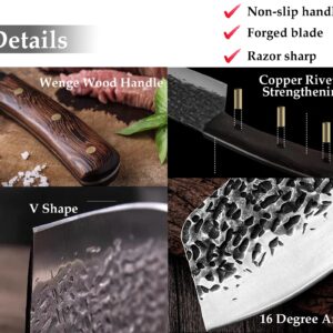 ZENG JIA DAO Chef Cleaver Knife 7 inch, Kitchen chopper for meat and vegetable, High Carbon Steel With Wenge Wood Handle Camping Cooking Cutlery Gift