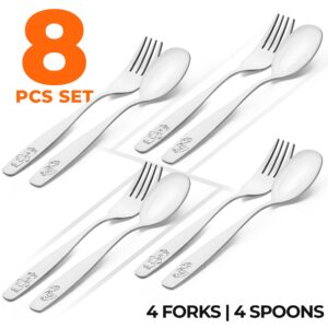 Zulay Kitchen 8 Pieces Toddler Utensils - Kids Stainless Silverware Set - Children & Toddler Safe Forks & Spoons - Smooth Edge, Mirror Polished, & Dishwasher Safe Kids Utensils (4 Forks & 4 Spoons)