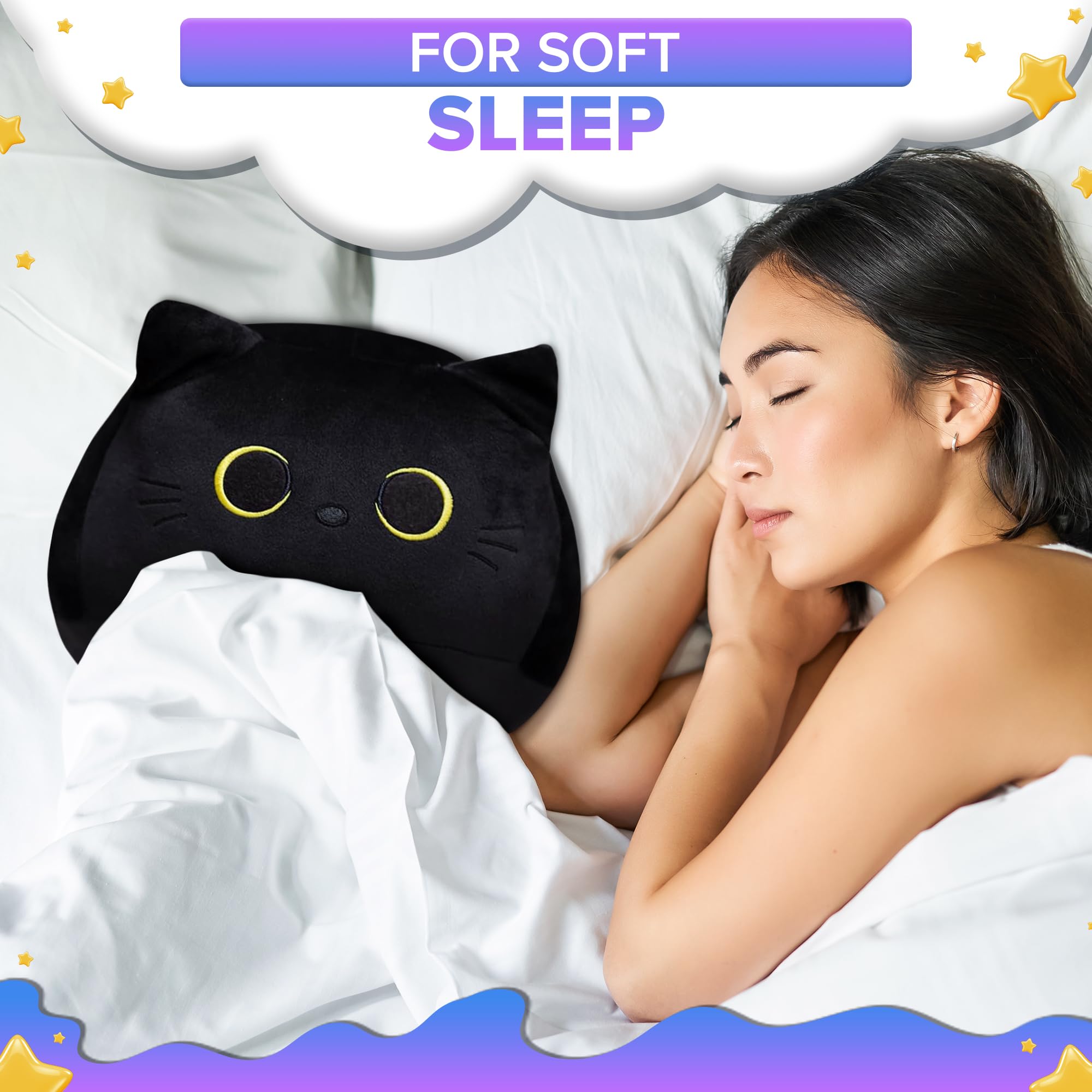 3d Black Cat Plush Toy - Stuffed Cat Plush Pillow Black Cat Stuffed Animal Cute Cat Plush Black Cat Plushies for Girls Black Cat Pillow - Cat Plushy Cat Stuffed Animals Cats Plush Toys Black Cat Gifts