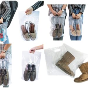 12 pieces of Zipper Heavy duty Clear Plastic Poly Bags Resealable Storage Shoes, Boot, Clothing, Linens, Books, Toys and others, a pleated expandable bottom. (Gentleman Shoes Bags)