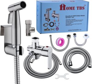 home tbs bidet hot and cold handheld spray jet shattaf with 6 inches extension 7/8 male7/8 female and 12 inches toilet connector new set stainless steel douchette mixing valve sprayer muslim shower