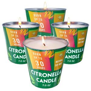 patio citronella candles outdoor, 4 packs natural soy wax fly off candles for summer porch home outside camping picnic,120 hours burn