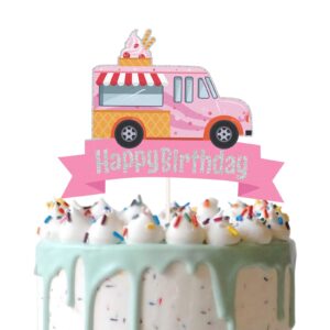 ice cream truck happy birthday cake topper, ice cream truck cake decor, summer birthday party supplies, summer ice cream themed party decoration