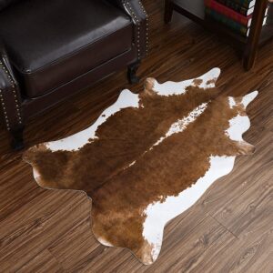 homore cowhide rug, cute cow print rug for living room faux cow hide animal print carpet for bedroom office table, 3.6 x 2.3 feet, khaki brown