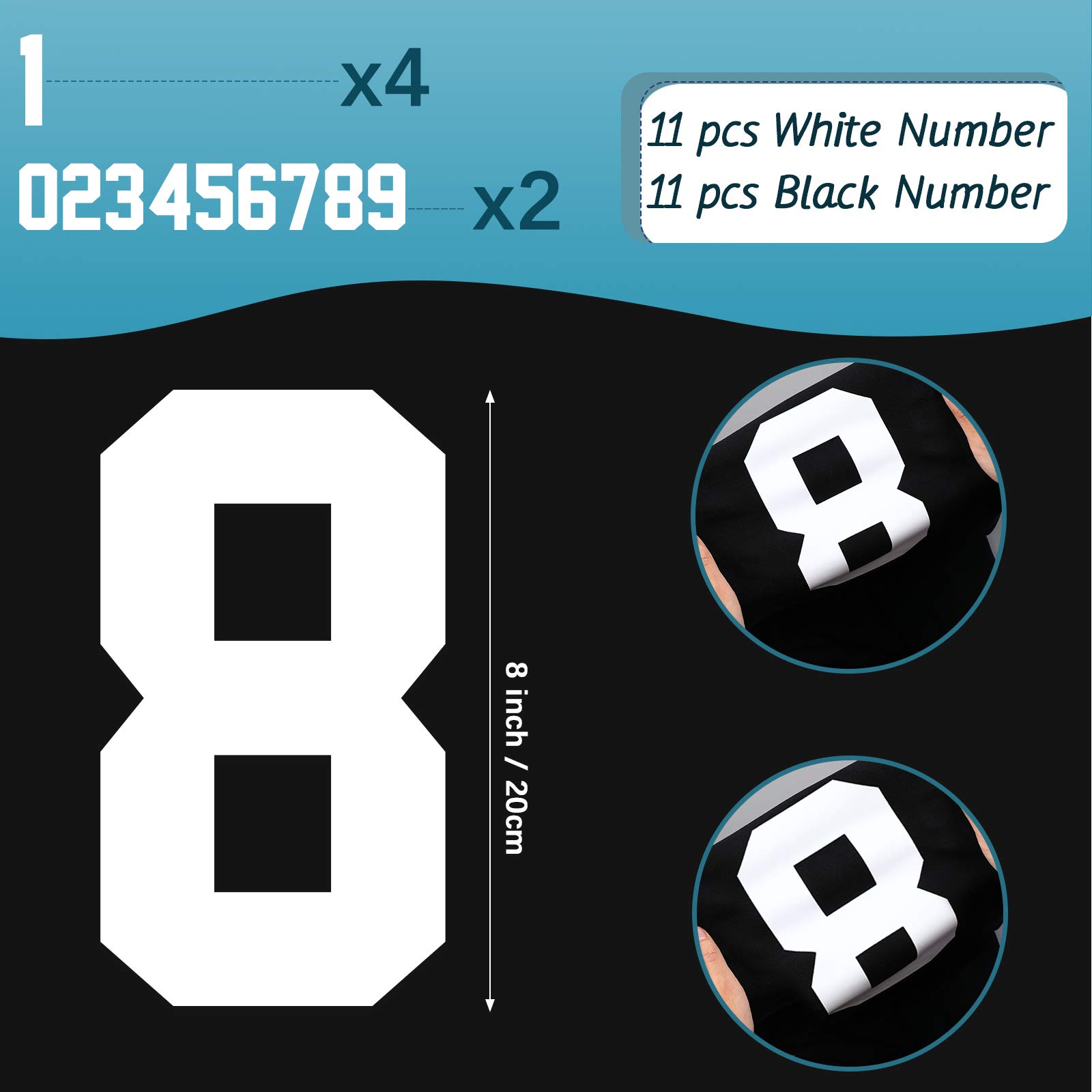 22 Pieces Iron on Numbers T Shirt Heat Transfer Numbers 0 to 9 Jersey Numbers Soft Iron on Numbers for Team Uniform Sports T Shirt Football Basketball Baseball (8 Inch)