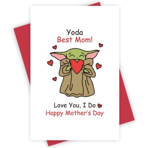 cute yoda best mom card, unique happy mother's day card, sweet birthday greeting card for mom