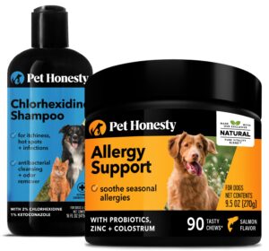 pethonesty chlorhexidine shampoo + allergy support soft chew bundle - all-natural dog vitamins, fish oil for dogs, omega 3 for dogs, itch relief, shiny dog coat, dog shampoo for allergies