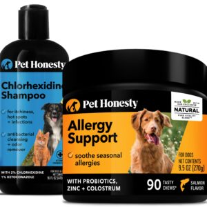 PetHonesty Chlorhexidine Shampoo + Allergy Support Soft Chew Bundle - All-Natural Dog Vitamins, Fish Oil for Dogs, Omega 3 for Dogs, Itch Relief, Shiny Dog Coat, Dog Shampoo for Allergies