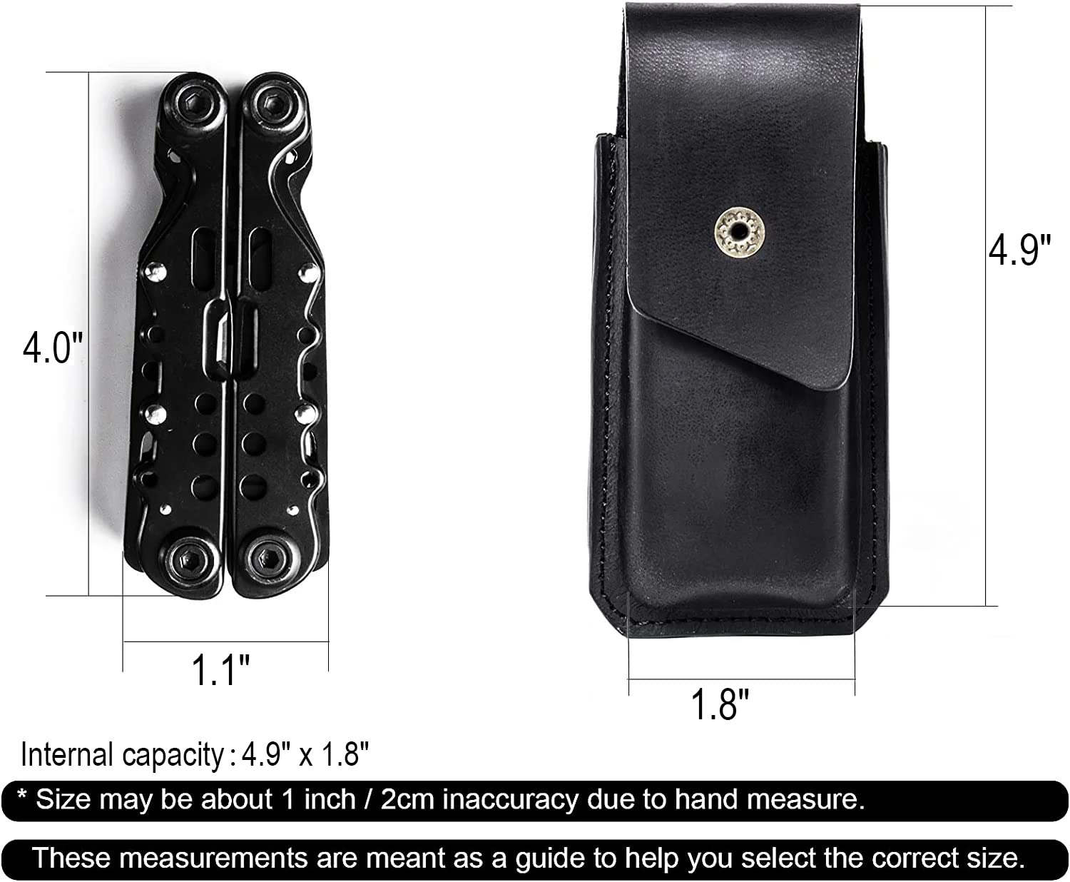 Gentlestache Leather Knife Sheath for Belt, EDC Leather Belt Organizer, Belt Sheath for Multitool and Flashlight, Color Black