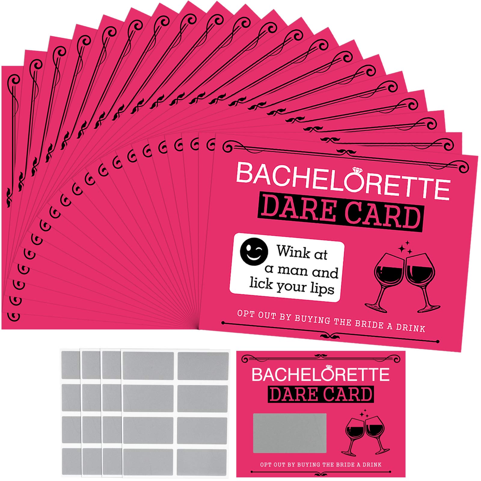 35 Pieces Girls Single Party Dare Cards Scratch Off Cards Night Out Scratch Off Activity Funny Dares Cards for Wedding Showers Bridal Party Supplies (Wine Glass)