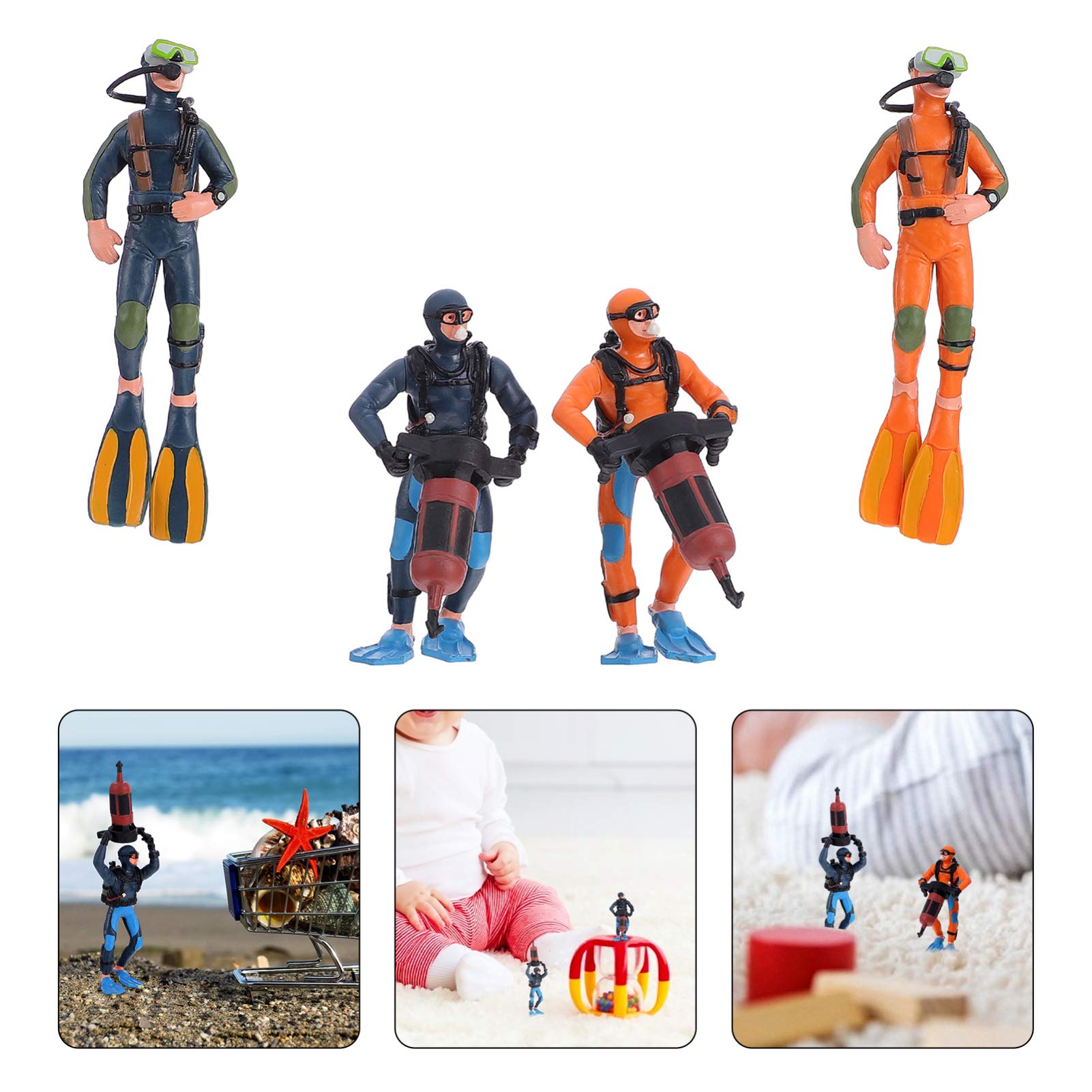 Happyyami 4pcs Scale Model People Set Action Figure Diorama Model Swimmers Figurines Scuba Diver People Figurines DIY Sand Table Layout Model