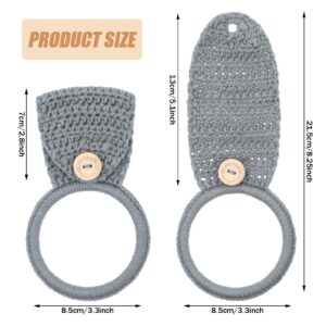 Tatuo 3 Pieces Crochet Dish Towel Holder Hanging Hand Towels Ring Towel Holder for Kitchen Towels with Loop Bathroom Towel Hanger for Housewarming (Gray)