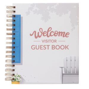 paper 'n such guest book for vacation home visitors - guestbook for short term rentals, vacation rental, beach house, hosts essentials, spiral hardcover welcome log - 200 pages (white/blue)