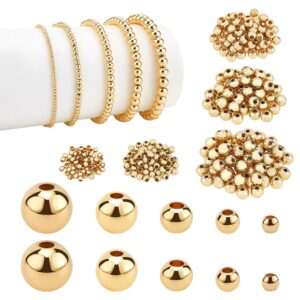 ph pandahall 14k gold spacer beads, 300pcs round brass beads 5 size metal smooth beads seamless ball beads long-lasting little beads for summer bracelet necklace jewelry diy crafts(2/3/4/5/6mm)