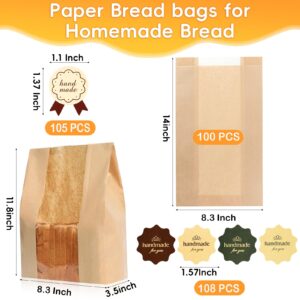 Funcoo 100 Pcs Paper Bread Bags for Home Bread Sourdough Bread Bakery Storage Bags with Window，Large Bakery Bread Loaf Bags for Baked Goods Packaging，Label Seal Sticker Included …