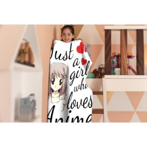 Anime Girl Just A Girl Who Loves Anime Blanket Throw, Flannel Fleece Microfiber Lightweight Soft Cozy Luxury for All Season in Home Bed Sofa Chairs Dorm 50"x40" Blanket for Kids