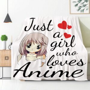 anime girl just a girl who loves anime blanket throw, flannel fleece microfiber lightweight soft cozy luxury for all season in home bed sofa chairs dorm 50"x40" blanket for kids