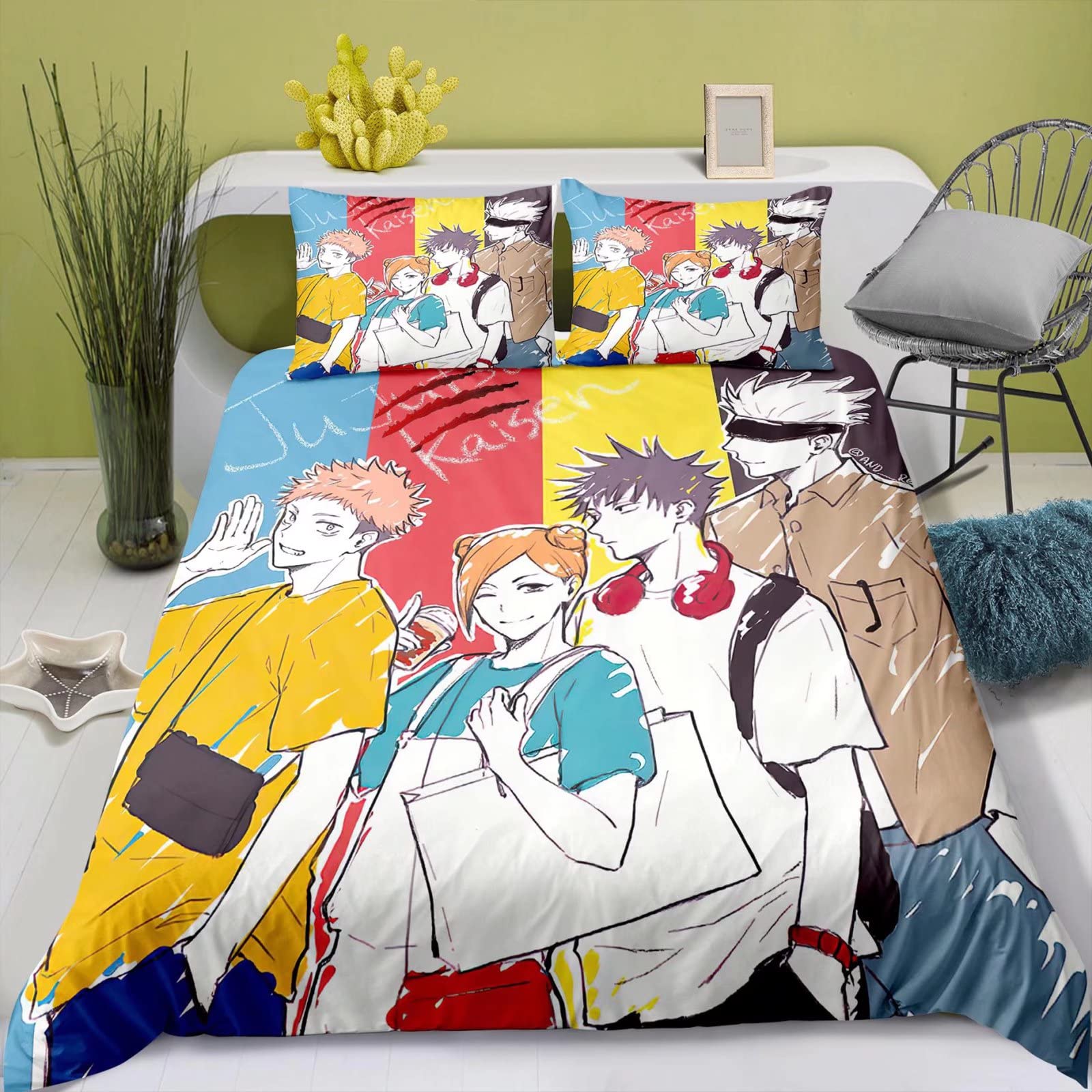 Anime Jujutsu Kaisen Bedding Sheet Sukuna Yuji Itadori Twin King Queen Full 3pcs Quilt Cover Pillow Cases Set