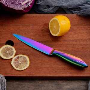 WELLSTAR Rainbow Kitchen Utility Knife 5 Inch, Super Sharp Fine Edge Fruit Vegetable Slicing Knife with German Stainless Steel Forged Blade and Titanium Coating – Small Multipurpose Knife