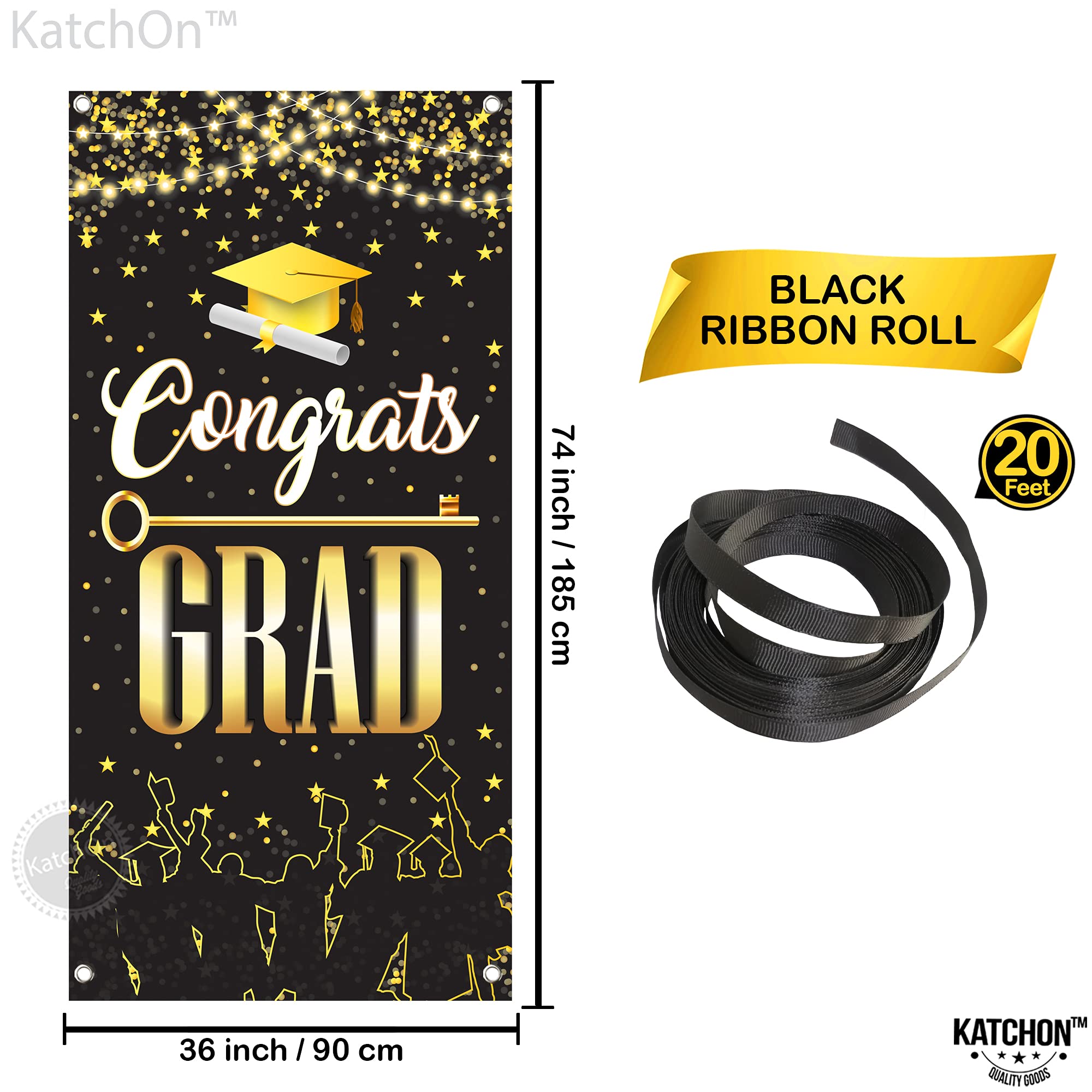 KatchOn, Congrats Grad Graduation Door Banner - Large, 74x36 Inch | Graduation Banner, Black and Gold Graduation Decorations Class of 2024 | Congrats Grad Banner for 2024 Graduation Party Decorations