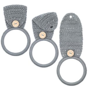 tatuo 3 pieces crochet dish towel holder hanging hand towels ring towel holder for kitchen towels with loop bathroom towel hanger for housewarming (gray)