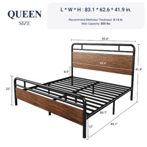 Allewie Queen Size Platform Bed Frame with Wooden Headboard and Footboard, Heavy Duty 13 Metal Slats Support, Under Bed Storage, No Box Spring Needed, Noise Free, Easy Assembly, Walnut