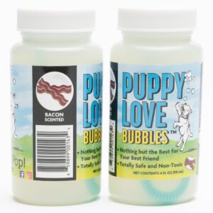 puppy love bubbles, bacon scented bubbles 4oz. bottle-2 pack in bacon flavor for dogs