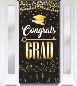 katchon, congrats grad graduation door banner - large, 74x36 inch | graduation banner, black and gold graduation decorations class of 2024 | congrats grad banner for 2024 graduation party decorations