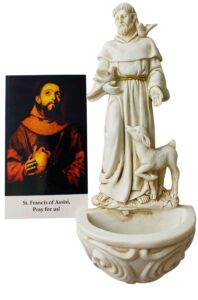 westmon works saint francis of assisi water font and holy card polyresin religious decor, 6.5 inch multicolor