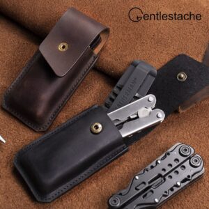 Gentlestache Leather Knife Sheath for Belt, EDC Leather Belt Organizer, Belt Sheath for Multitool and Flashlight, Color Black