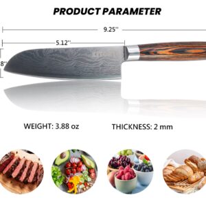 Santoku Knife, 5 Inch Professional Kitchen Chef Knife with Sheath, German High Carbon Stainless Steel Ultra Sharp Knife, Chef Knives with Ergonomic Handle and Gift Box