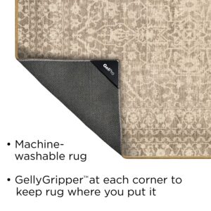 GelPro Nevermove Artisan Machine-Washable Chenille Textured Rug with GellyGrippers, 24" x 34" Kitchen, Khaki