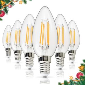 bluestars christmas decoration c35 e14 european base led bulb 4w (40w equivalent), 2700k warm white 450lm, c35 clear torpedo shape bullet top for chandeliers, ceiling fan, wall sconces - 6 packs