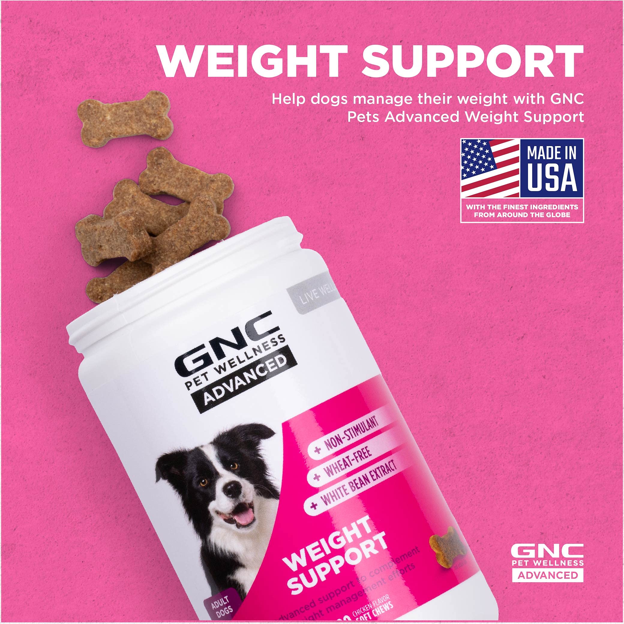 GNC Pets Advanced Weight Support Dog Supplement Soft Chews | Weight Control Dog Supplement for Adult Dogs | 90 Ct Chicken Flavor Weight Management Dog Supplement,FF14874