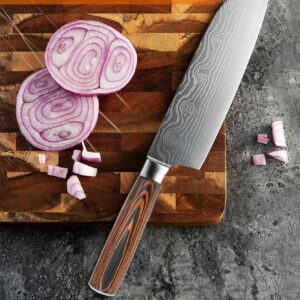 Santoku Knife, 5 Inch Professional Kitchen Chef Knife with Sheath, German High Carbon Stainless Steel Ultra Sharp Knife, Chef Knives with Ergonomic Handle and Gift Box