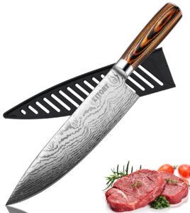 chef knife, 8 inch professional kitchen chef knife with sheath, german high carbon stainless steel ultra sharp knife, chef knives with ergonomic handle and gift box