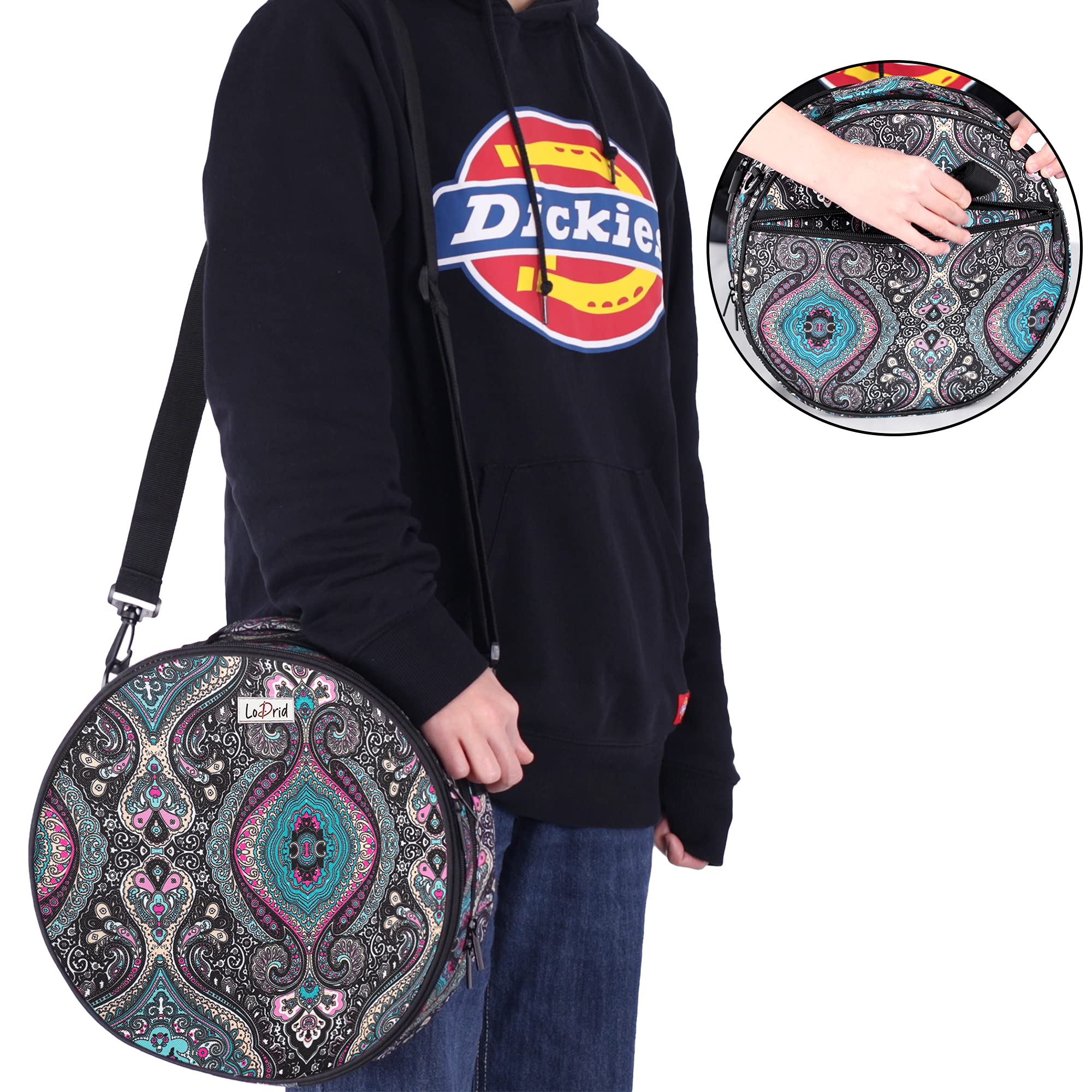 LoDrid Embroidery Bag, Double-Layer Round Embroidery Project Storage Bag for Storing Embroidery Kits and Cross Stitch Kits, with Handle and Shoulder Strap, Totem, Bag Only