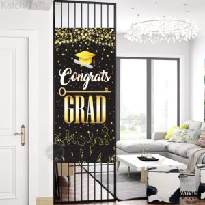 KatchOn, Congrats Grad Graduation Door Banner - Large, 74x36 Inch | Graduation Banner, Black and Gold Graduation Decorations Class of 2024 | Congrats Grad Banner for 2024 Graduation Party Decorations