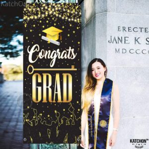 KatchOn, Congrats Grad Graduation Door Banner - Large, 74x36 Inch | Graduation Banner, Black and Gold Graduation Decorations Class of 2024 | Congrats Grad Banner for 2024 Graduation Party Decorations