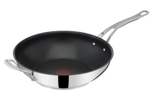 tefal jamie oliver cook's classic e30688 wok pan 30 cm non-stick coating safe thermal signal riveted silicone handle suitable for induction cookers oven safe stainless steel