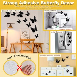 Ryangic 3D Butterfly Wall Decor 48pcs Black Polished Butterflies Wall Stickers 3 Sizes Durable Butterfly Wall Decals DIY Wall Art for Bedroom Living Room Halloween Decoration Party Indoor (Black)