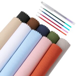 caydo 10 pieces embroidery fabric, including 10 colors embroidery cotton fabric, 5 colors water-soluble pens, 7.9 by 7.9 inch