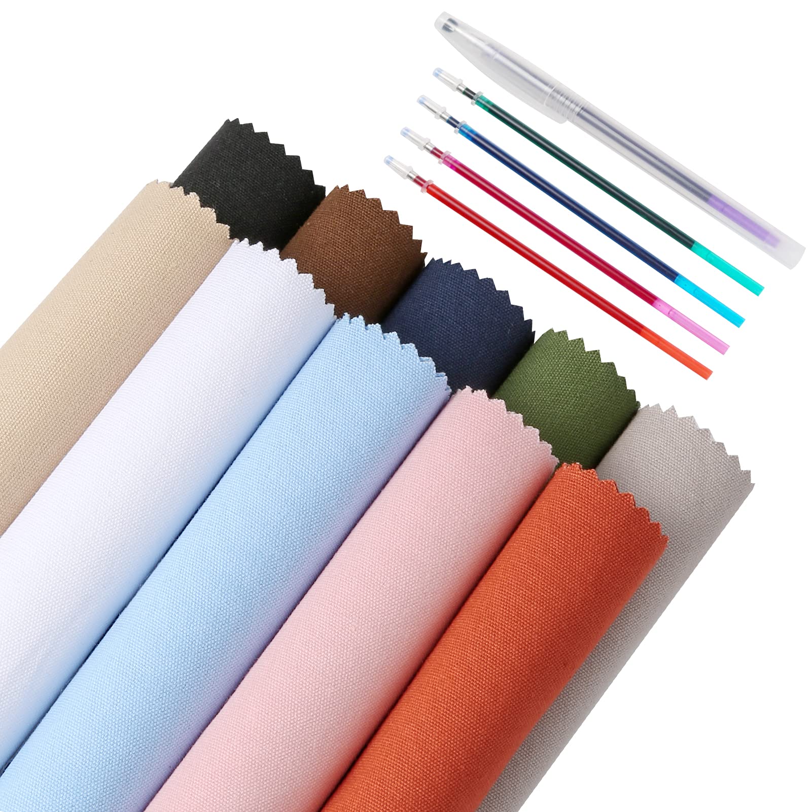 Caydo 10 Pieces Embroidery Fabric, Including 10 Colors Embroidery Cotton Fabric, 5 Colors Water-Soluble Pens, 7.9 by 7.9 Inch