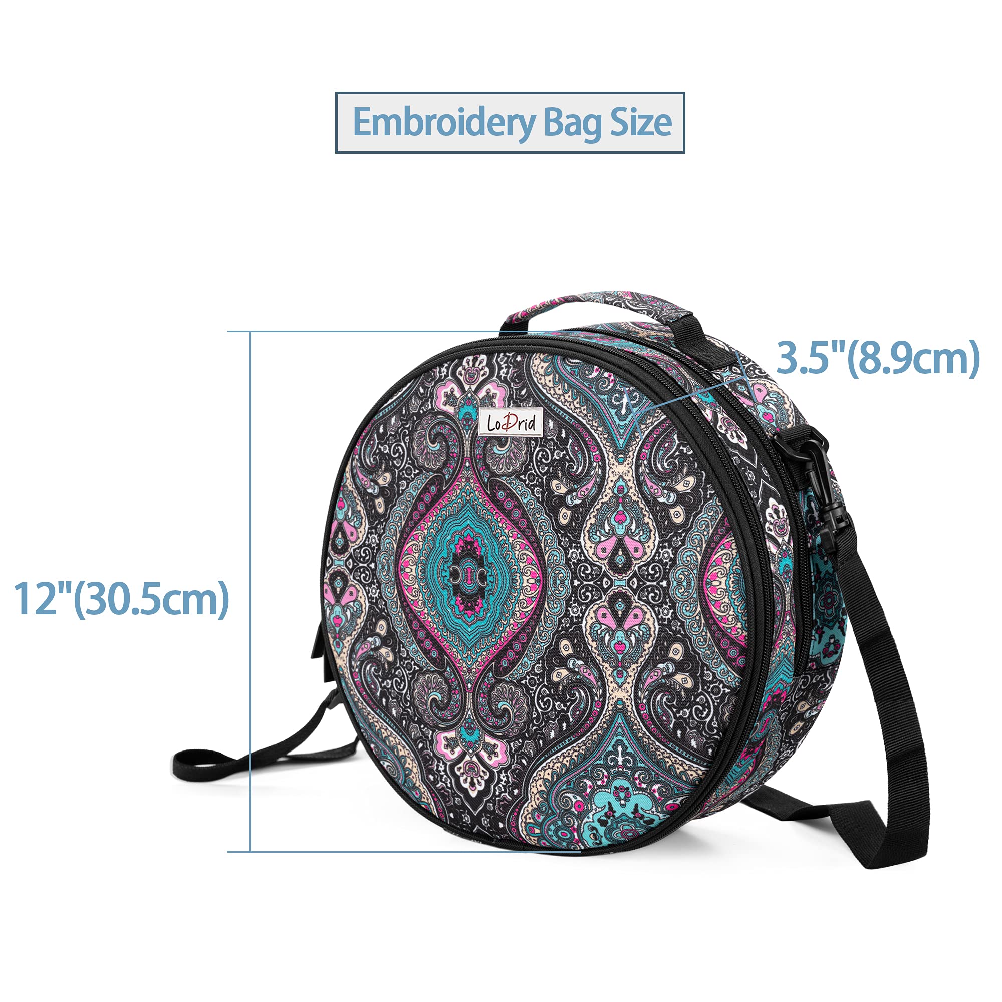 LoDrid Embroidery Bag, Double-Layer Round Embroidery Project Storage Bag for Storing Embroidery Kits and Cross Stitch Kits, with Handle and Shoulder Strap, Totem, Bag Only